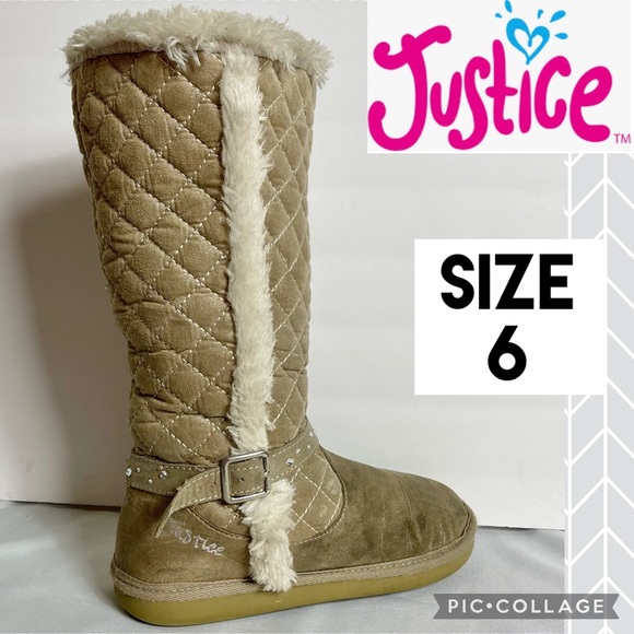 Justice | Shoes | Justice Girls Boots Beige Tan Faux Fur Tall 2 Buckle ...